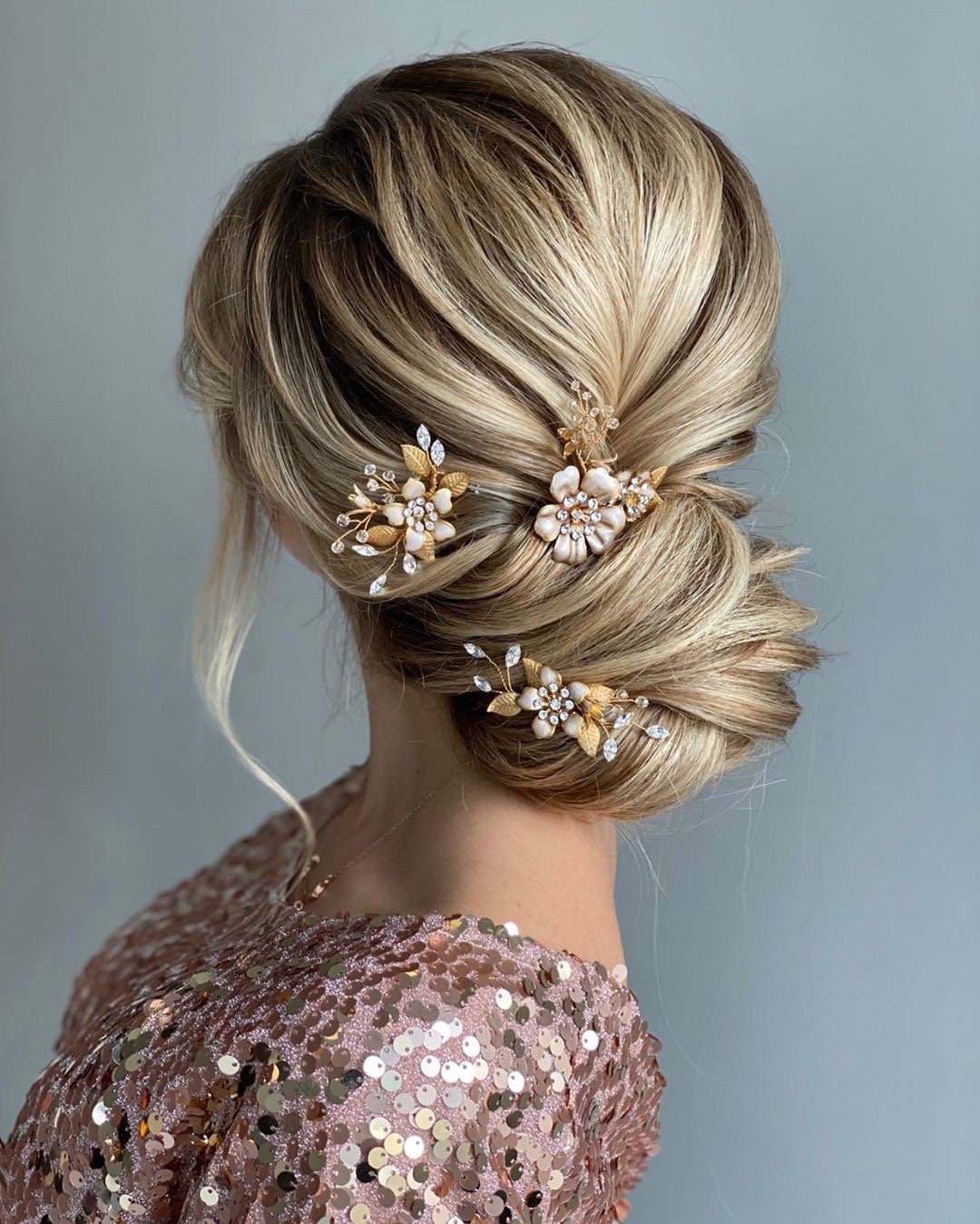 Floral Hairpins, Bridal Floral Hairpins, Wedding Hairpin Set, Pink and ...