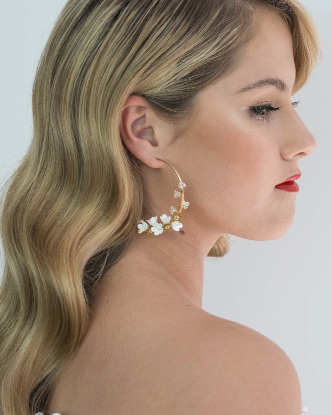 BRIAR White Floral Bridal Earrings, Gold and White Wedding Earrings ...