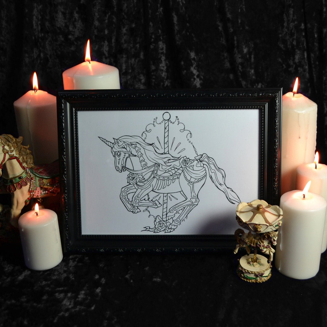 Halloween Carousel Magical Skeleton Horse Funfair Spider Web Emo ...