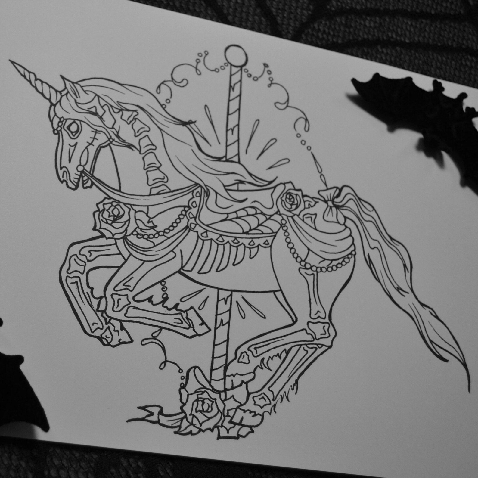 Halloween Carousel Magical Skeleton Horse Funfair Spider Web Emo ...