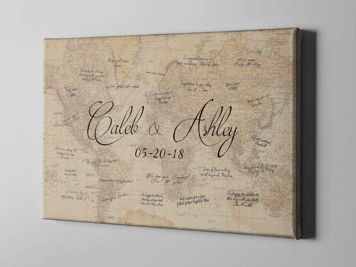 Canvas Guest Book World Map Signature GuestBook Destination | Etsy