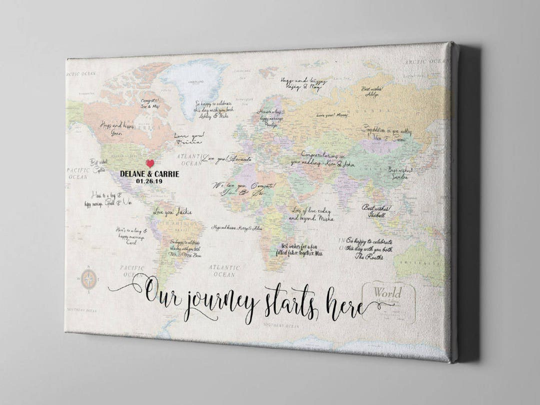 Canvas Guest Book, World Map Guest Book Alternative, Travel Themed ...