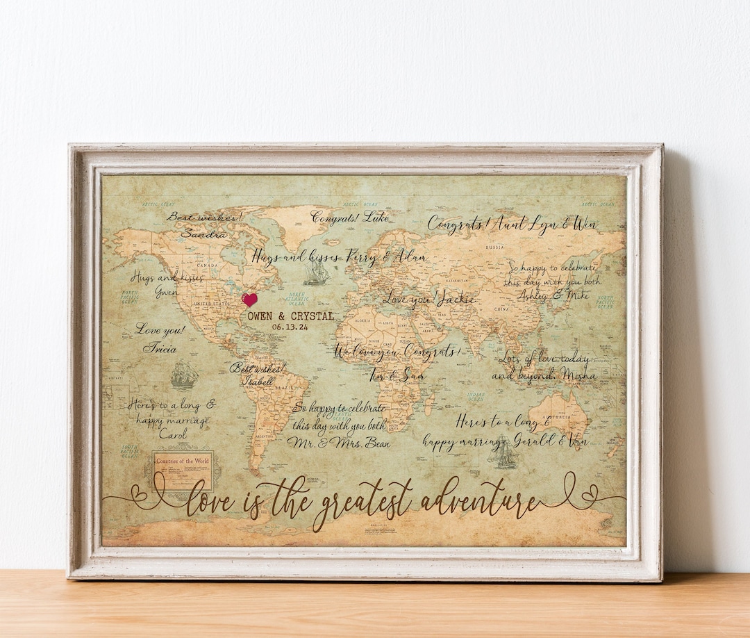Wedding Signature Guest Book, Vintage World Map Guest Book, Rustic ...