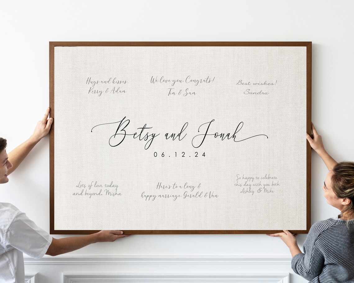 Elegant Script Wedding Guestbook, Modern Signature Canvas Guest Book ...