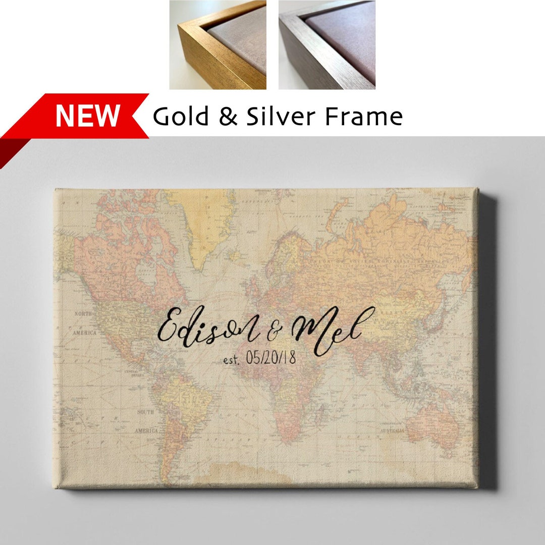 Canvas Guest Book, Rustic World Map Guest Book, Vintage Travel Theme ...