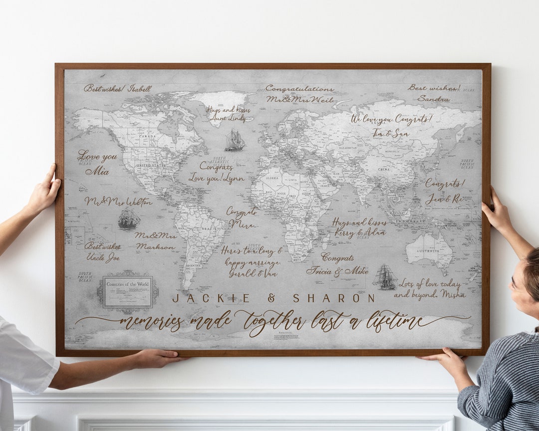 Rustic World Map Guest Book, Black and White World Map Guestbook ...