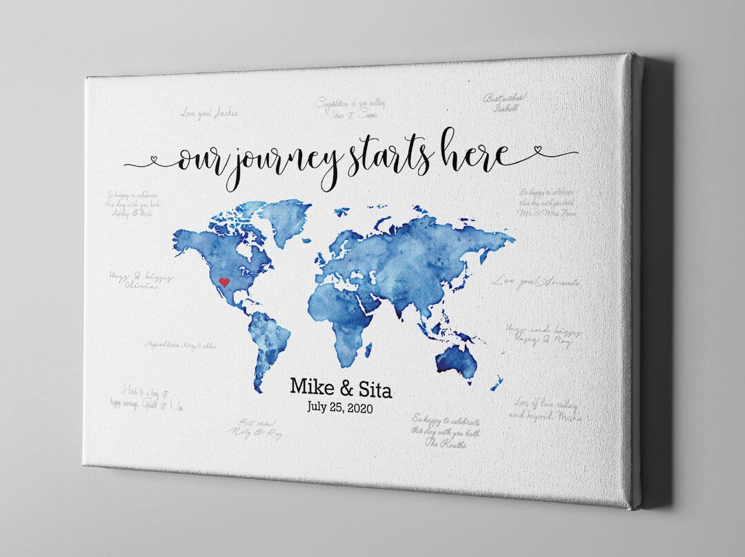 Canvas Guest Book, Destination Wedding Customize Guestbook, World Map ...