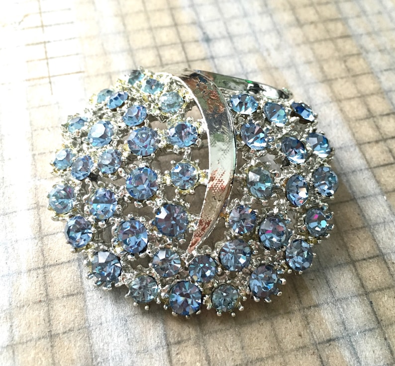 Vintage Blue Rhinestone Brooch - Mod Midcentury Sixties Blue Spray - Etsy