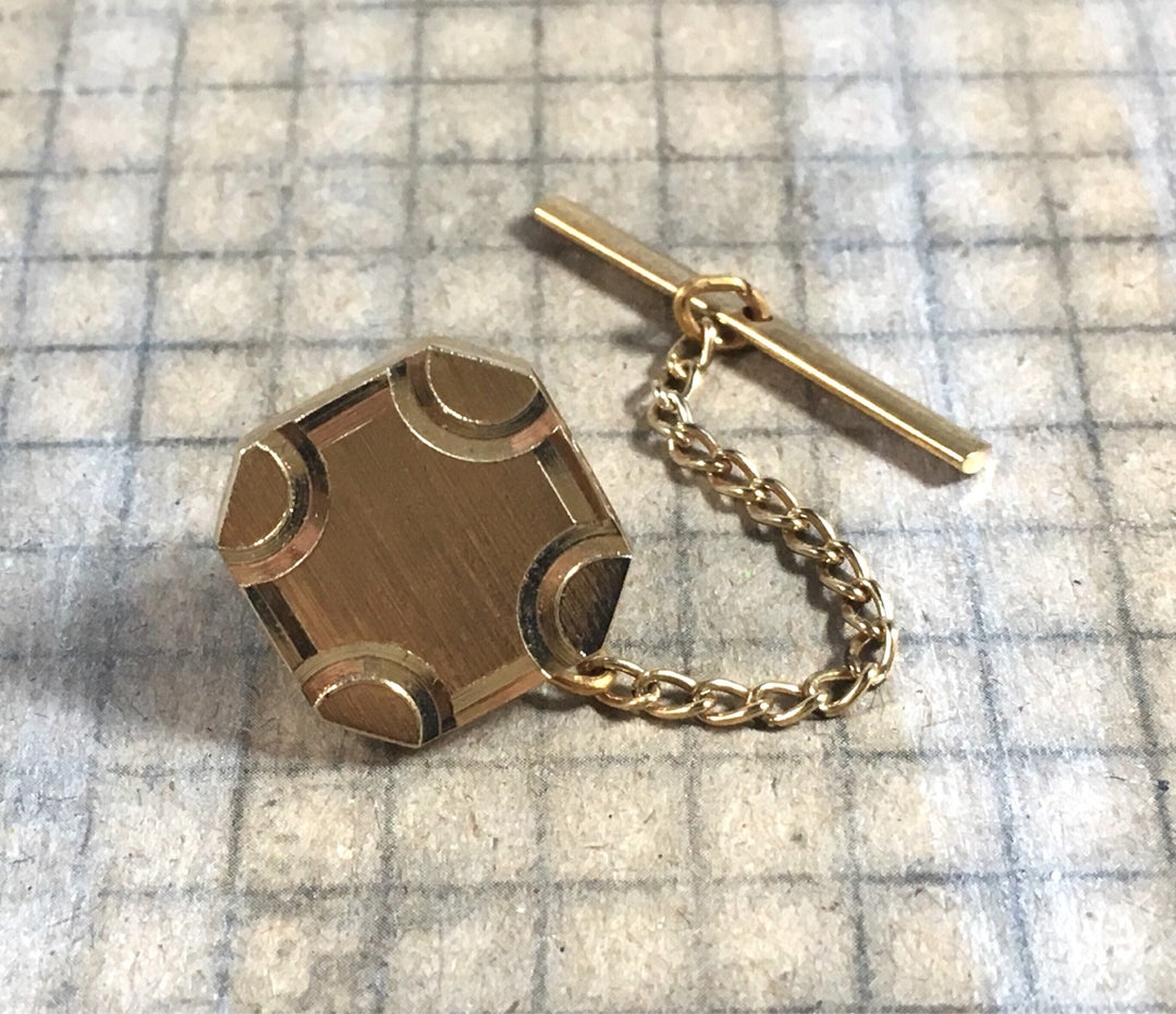 Vintage SWANK Tie Tack Pin | Geometric Brushed Goldtone Pin | Boxed Tie ...