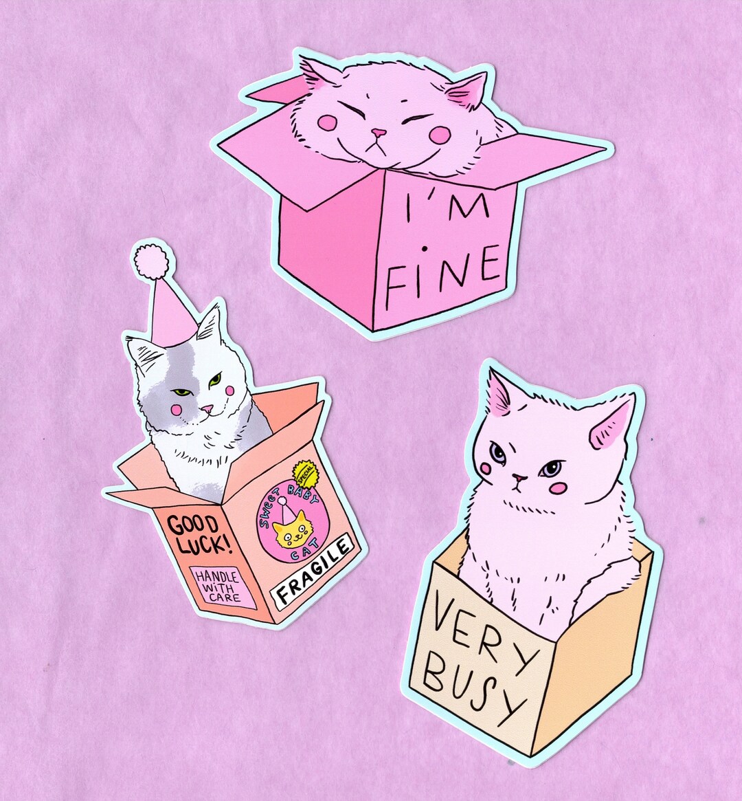 Cat in Boxes Sticker Pack Vinyl Sticker Lovestruck Prints - Etsy