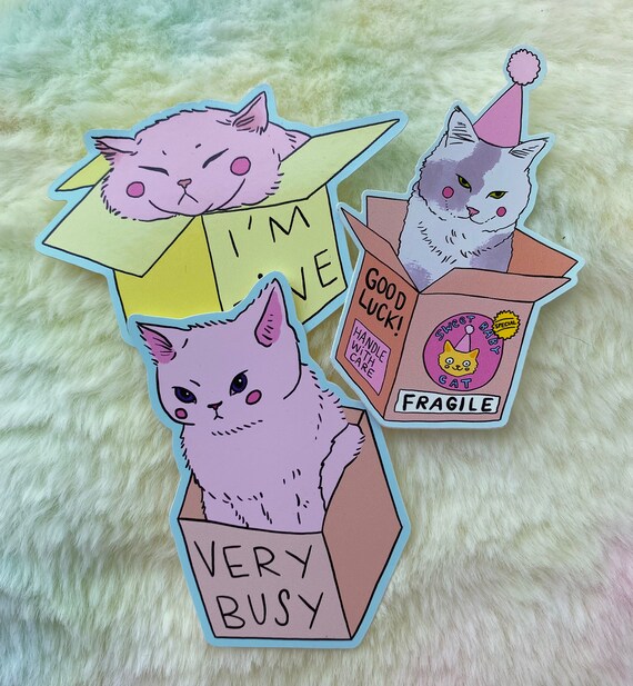 Cat in Boxes Sticker Pack Vinyl Sticker Lovestruck Prints - Etsy