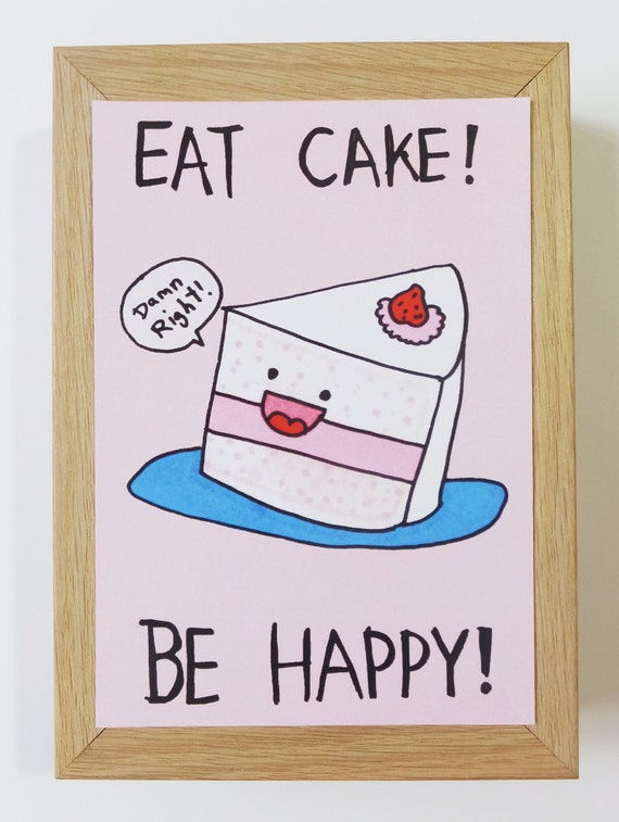 Happy Yummy Silly Cake Postcard Eat Cake Be Happy | Etsy