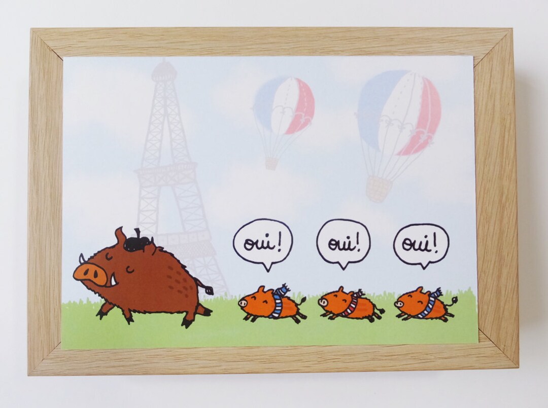 Hello Bonjour Cute French Boar Pig Piglets Paris Postcard - Etsy