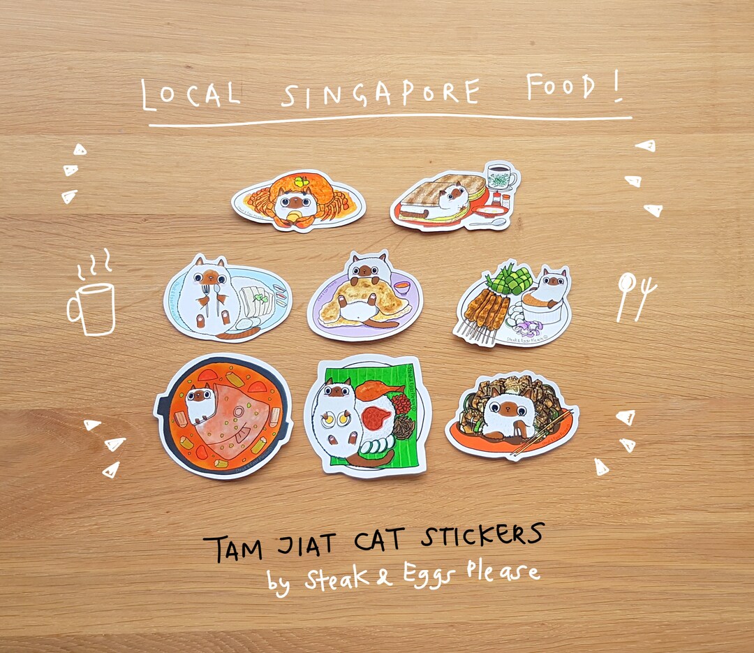 Greedy Cat Stickers // Singapore Food Cat Stickers // Tam Jiak Cat ...