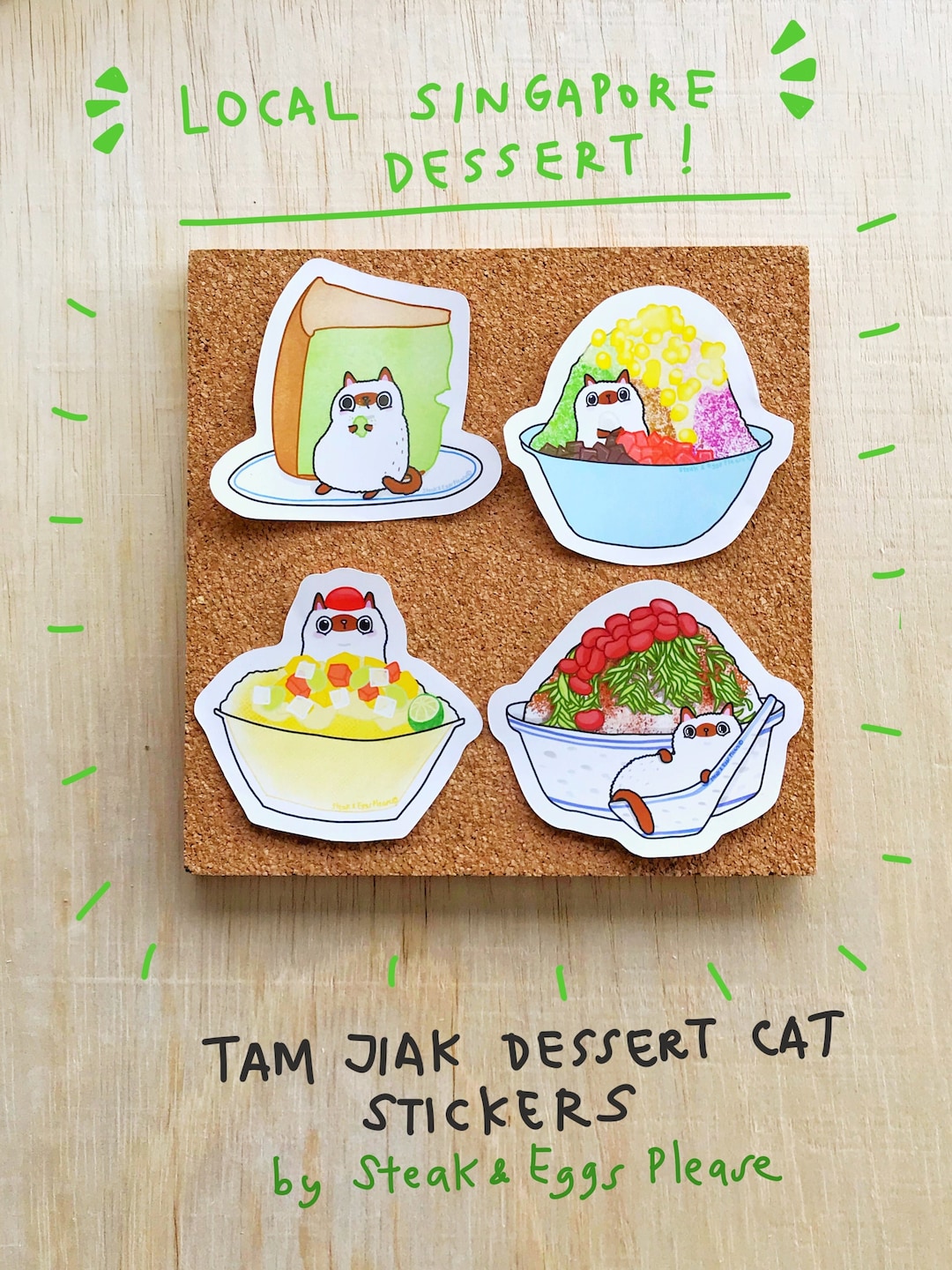 Greedy Cat Stickers // Singapore Dessert Cat Stickers // Tam Jiak ...