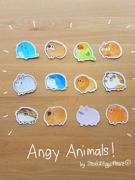 Angy Animal Stickers // Angry Animal Stickers // Cute Animal | Etsy