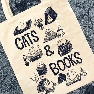 Cat & Books Tote Bag Funny Cat Book Tote Bag - Etsy