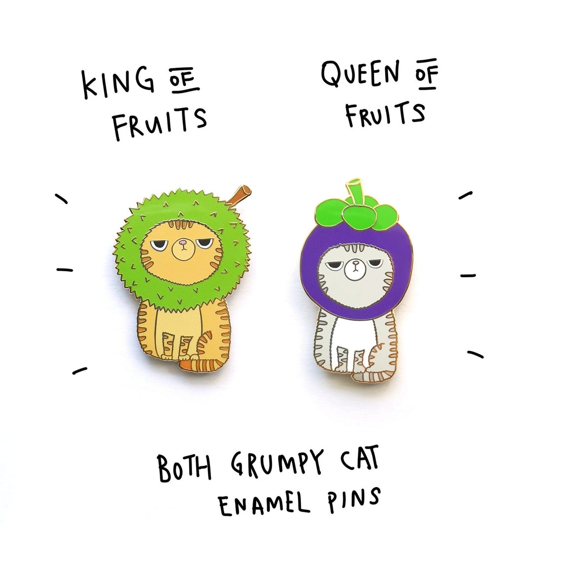Durian Grumpy Cat Pin // Mangosteen Grumpy Cat Pin // Silly Cat Head ...