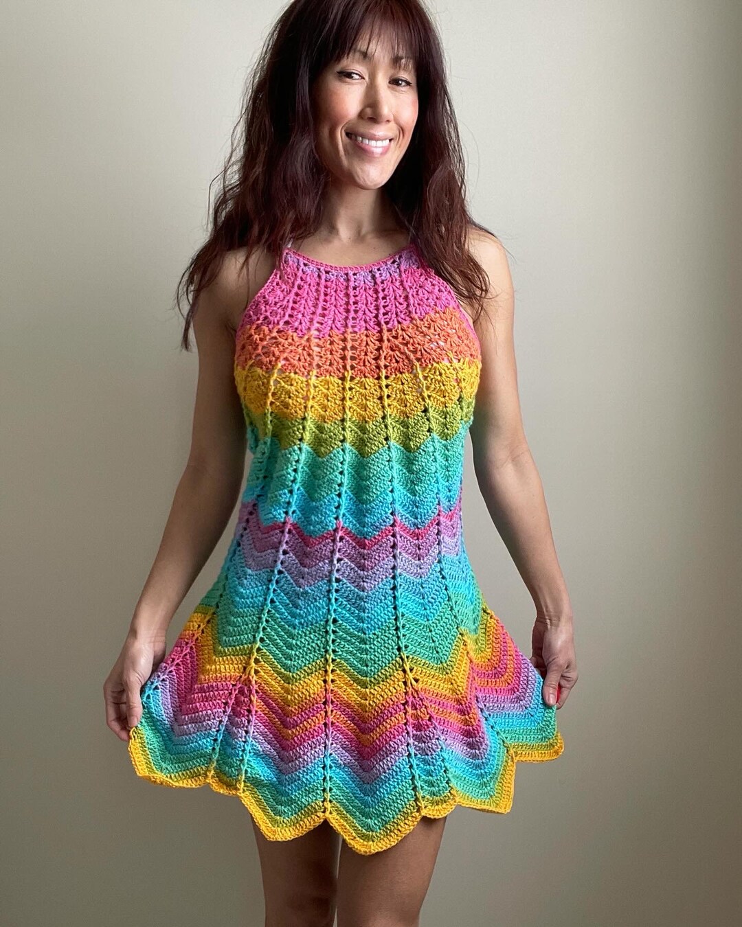 Rainbow Summer Beach Clam Shell Crochet Strappy Tie Back Dress - Etsy