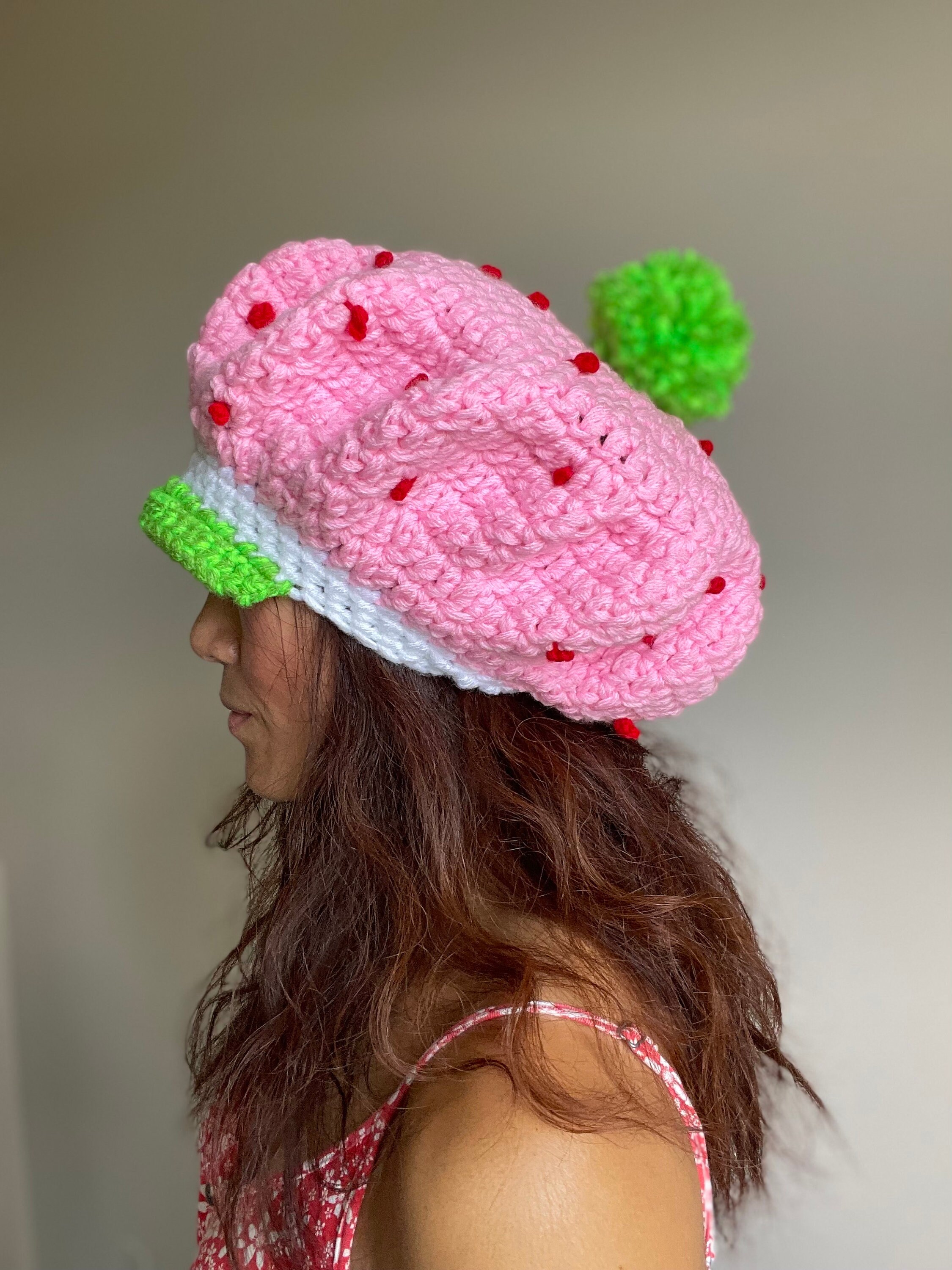 Pink Strawberry Hat, Strawberry Shortcake Inspired Hat, Strawberry Knit ...