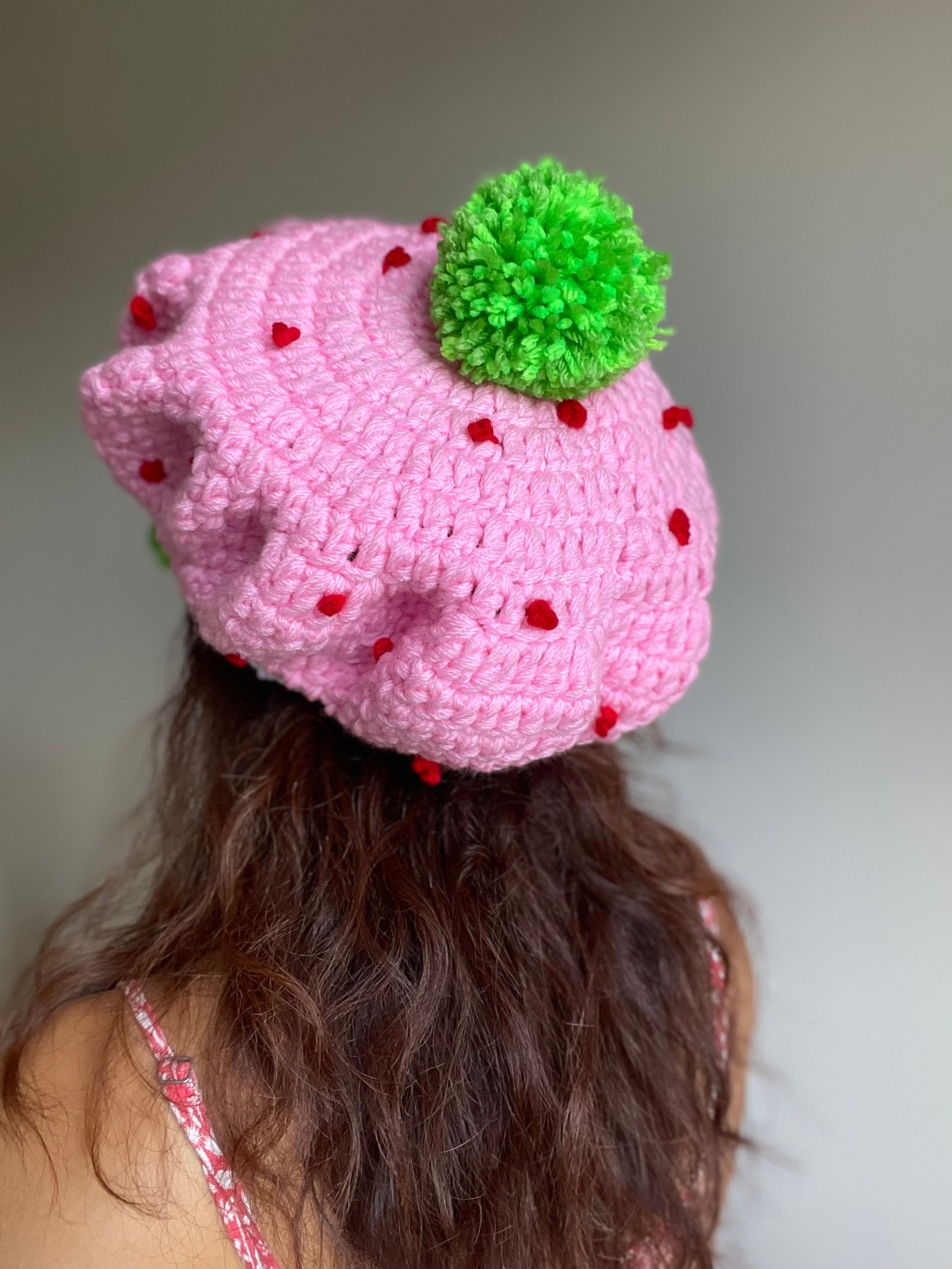 Pink Strawberry Hat, Strawberry Shortcake Inspired Hat, Strawberry Knit ...