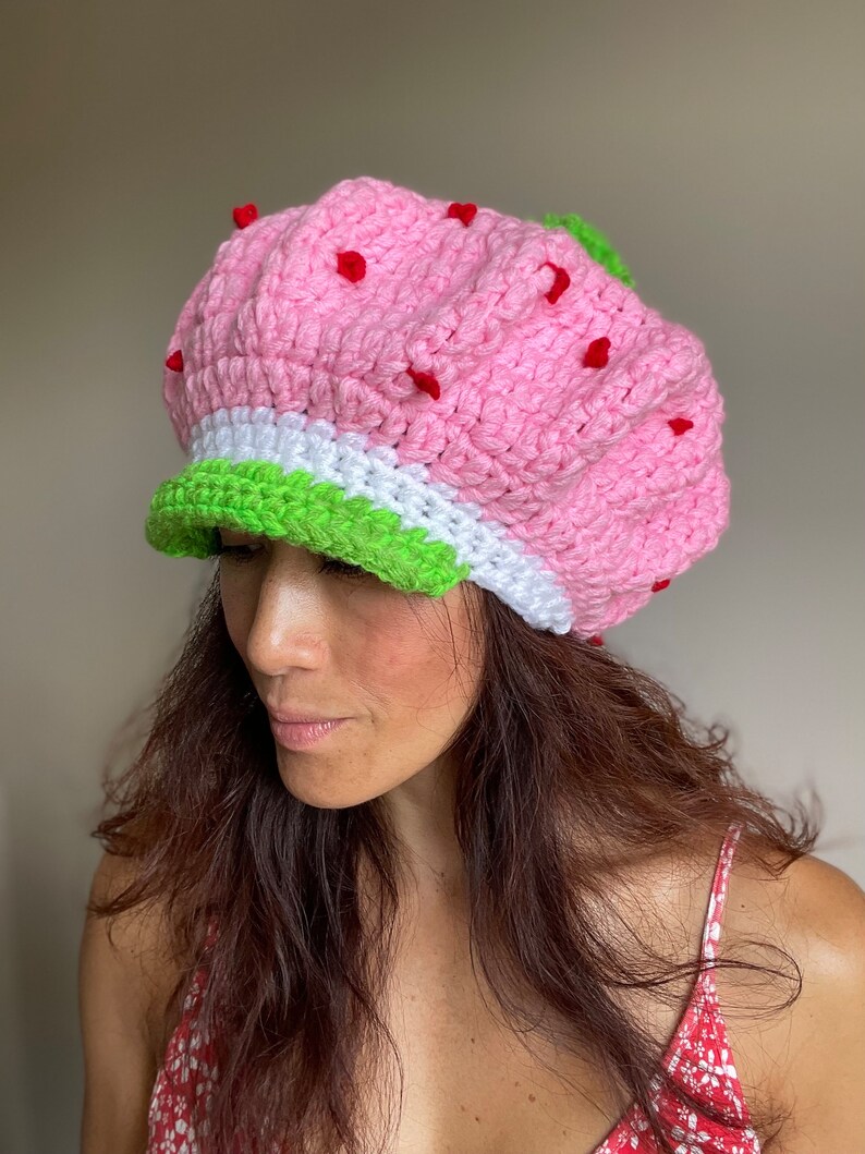 Pink Strawberry Hat, Strawberry Shortcake Inspired Hat, Strawberry Knit ...