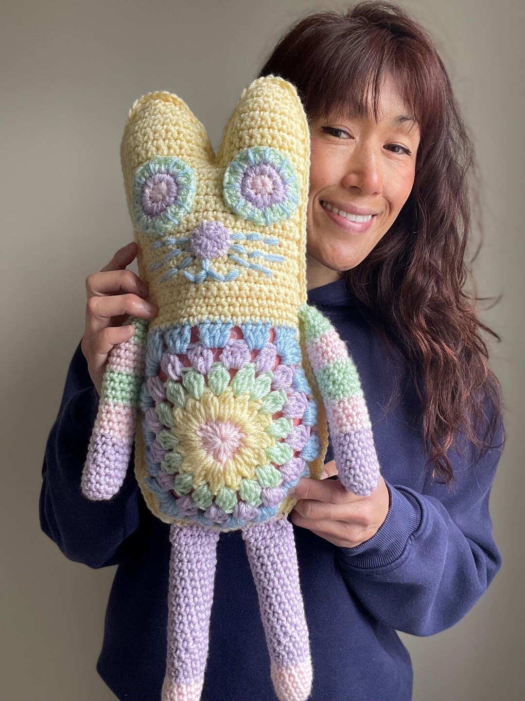 Handmade Crochet Bunny Plush, Pastel Amigurumi Rabbit, Vintage Style ...