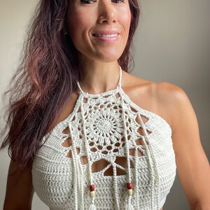 Mandala Crochet Halter Top, White Mandala Crochet Cropped Top, White ...
