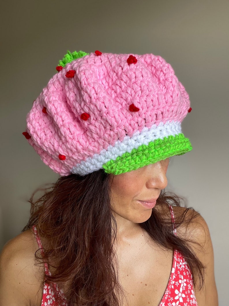 Pink Strawberry Hat, Strawberry Shortcake Inspired Hat, Strawberry Knit ...