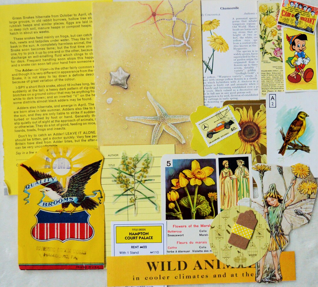Yellow Theme Paper Ephemera Craft, Collage, Scrapbooking Pack - Etsy