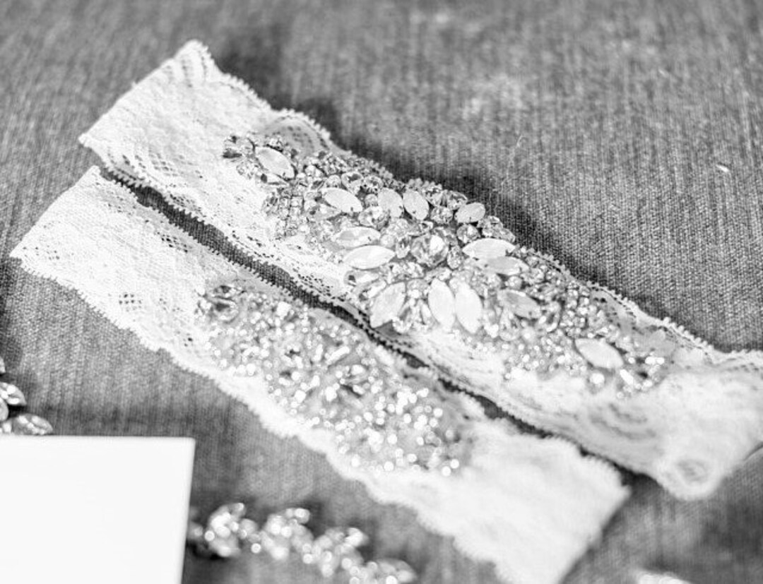 Sale Wedding Garter And Toss Garter Crystal And Opal Rhinestones In White Lace White Wedding