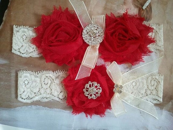 Wedding Garter Bridal Garter Garter Red Passion & Ivory - Etsy