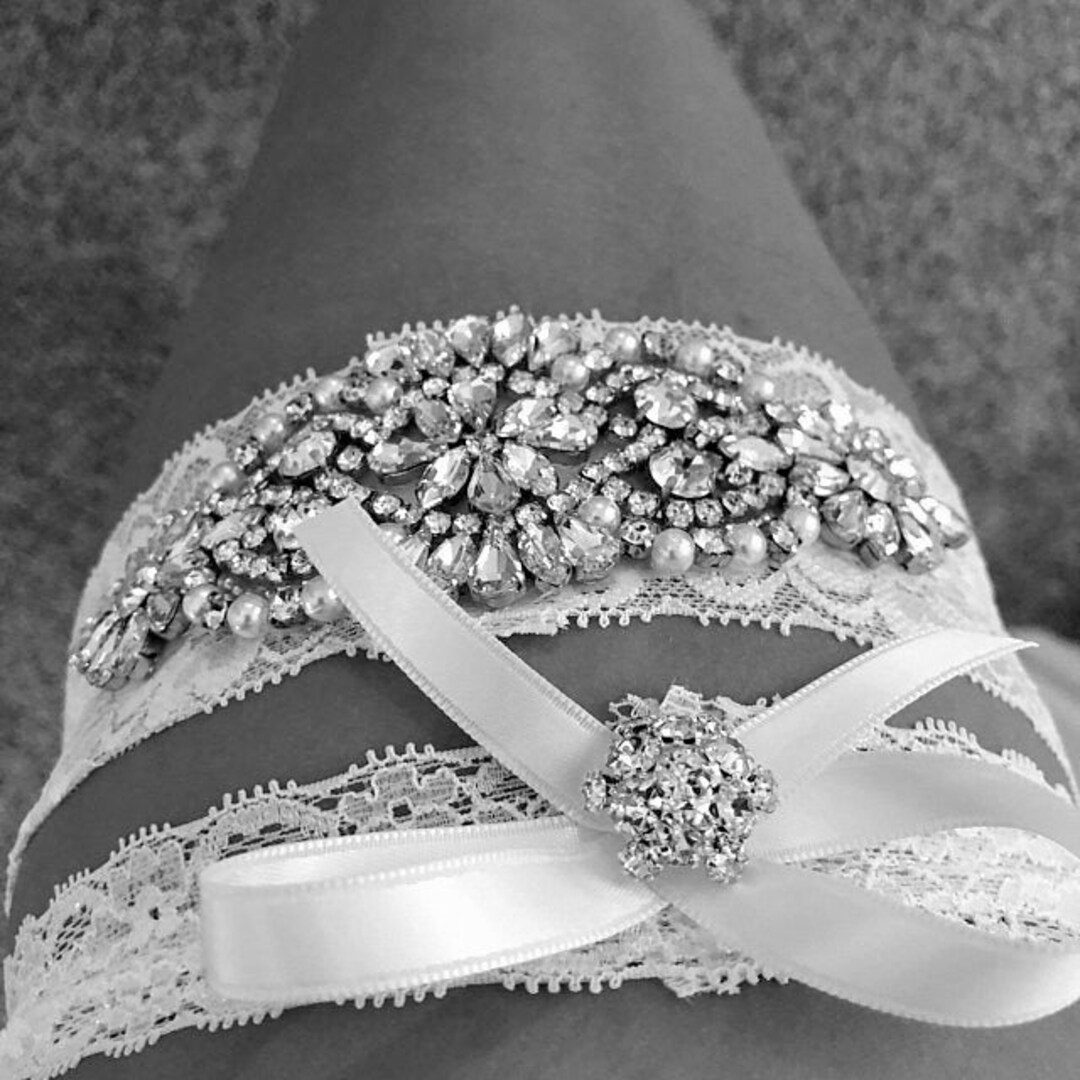 2 Garters Wedding Garter And Toss Garter Crystal Rhinestone With Crystal Rhinestone Details Non