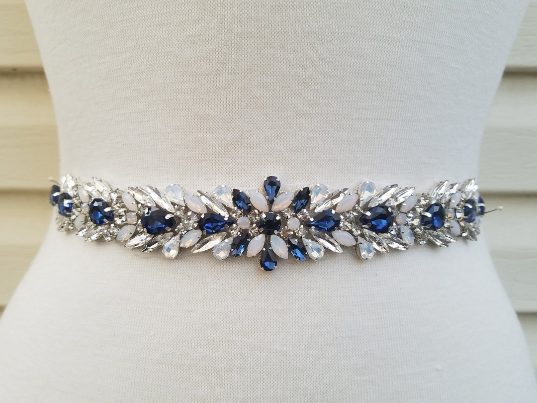 Something Blue Wedding Belt, Bridal Belt, Sash Belt, Clear & Navy Blue ...