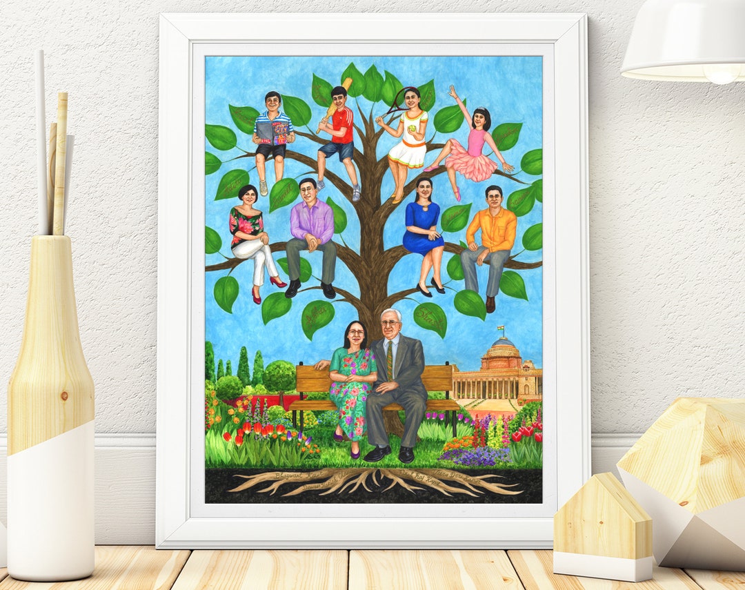 Family Tree. Custom Family Portrait Painting. Gift for Indian Parents ...