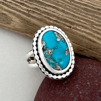 Polychrome Qingu Turquoise Sterling Silver Ring - Etsy