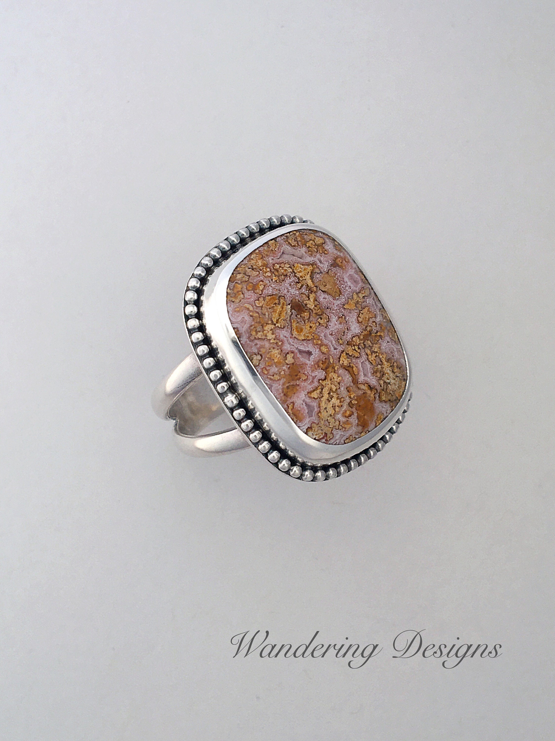 Calico Lace Ring Agate Jewelry Wandering Designs - Etsy UK