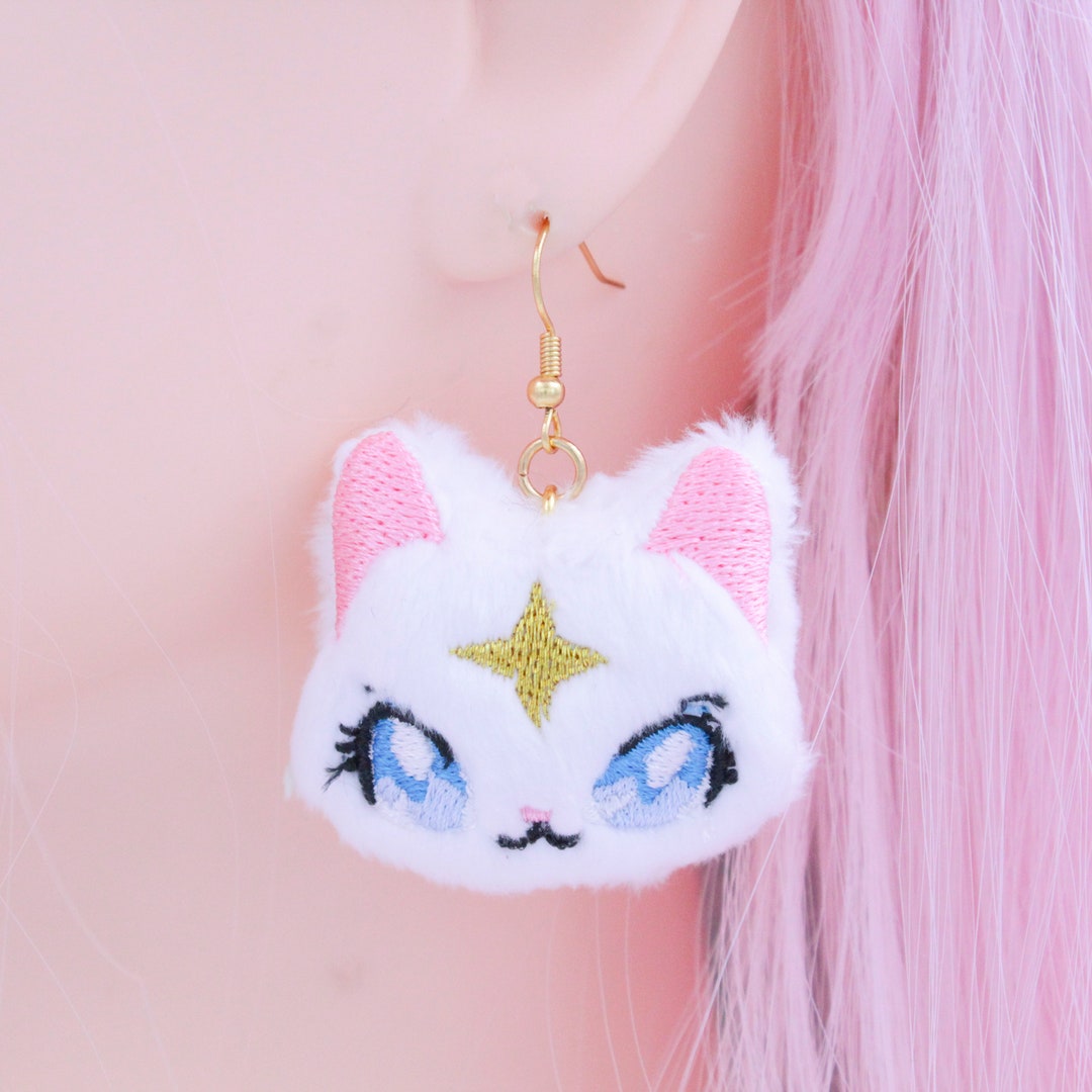 Plush Anime Style Kawaii Celestial Cat Earring Set, Anime Jewelry, Fun ...