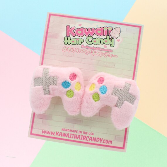 Kawaii Pink Gaming Controller Plush Hair Clip Set Kawaii - Etsy