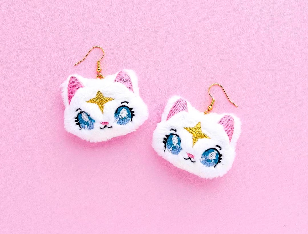 Plush Anime Style Kawaii Celestial Cat Earring Set, Anime Jewelry, Fun ...