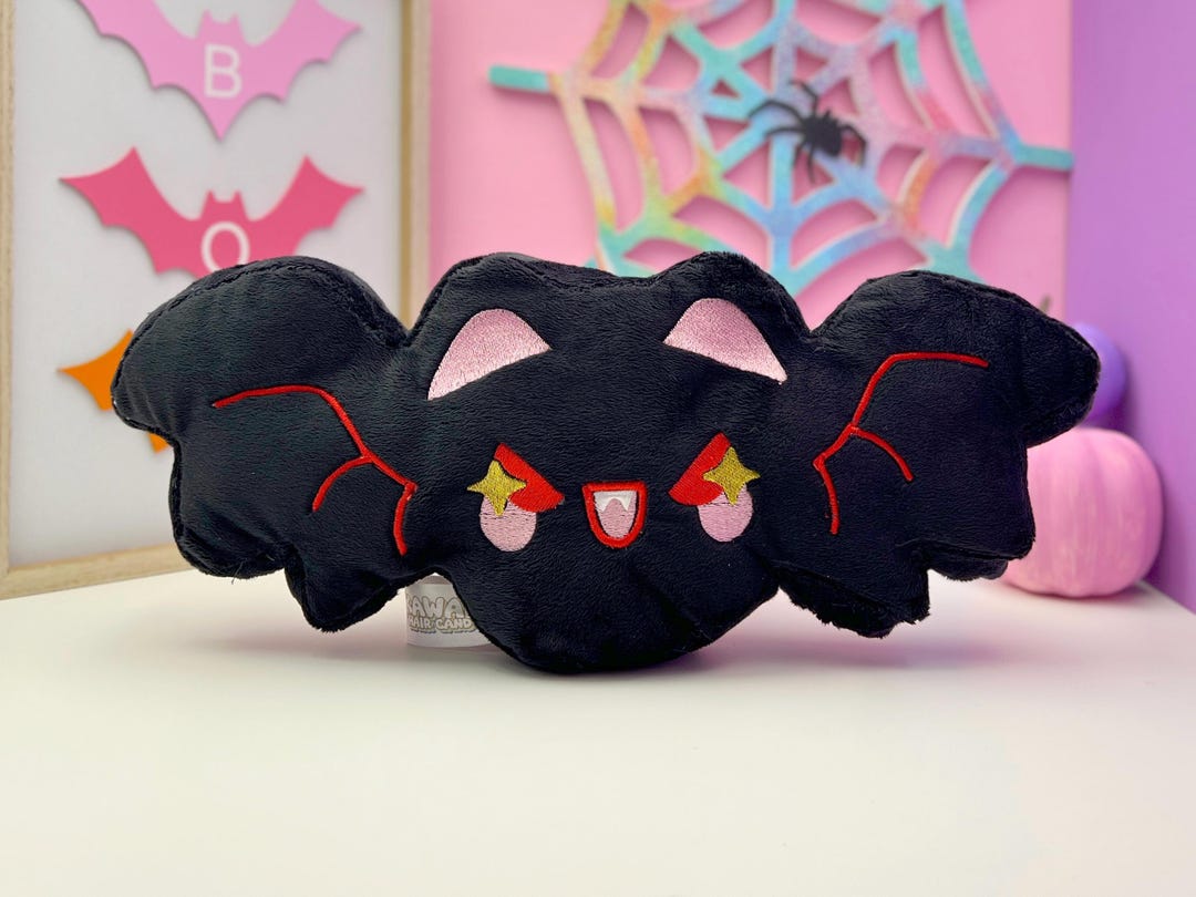 Large Black Plush Vampire Bat Pillow, Plushie Summerween Throw Pillow ...