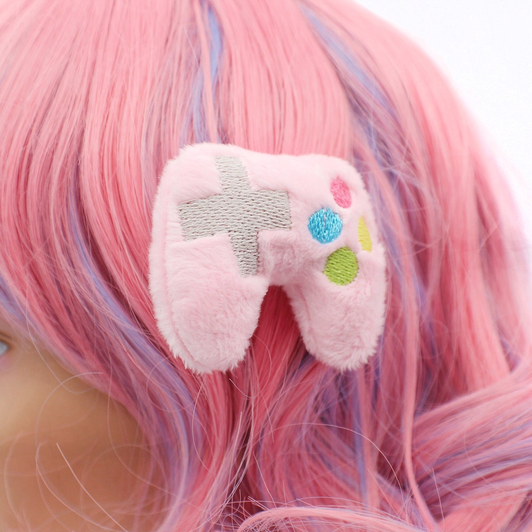 Kawaii Pink Gaming Controller Plush Hair Clip Set - Kawaii Clothing ...