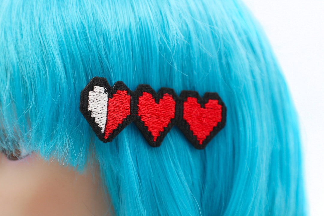 Pixel Gamer Life Hearts Hair Clips - Etsy