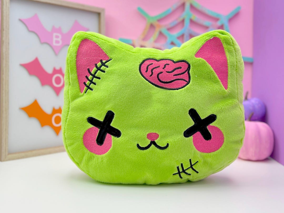 Super Cute Kawaii Zombie Cat Plush Pillow - Pastel Goth Decor- Weeb ...