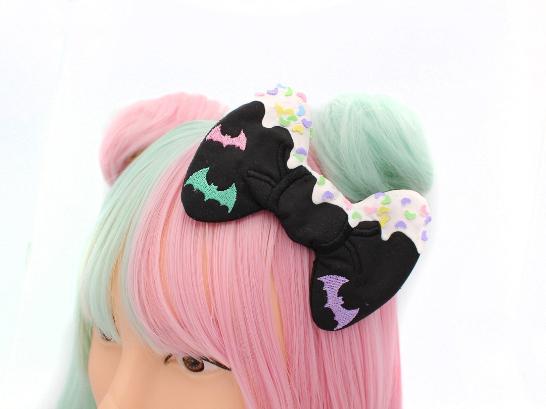 Frosted Decoden Pastel Goth Bat Hair Bow - Lolita Fashion - Decora ...
