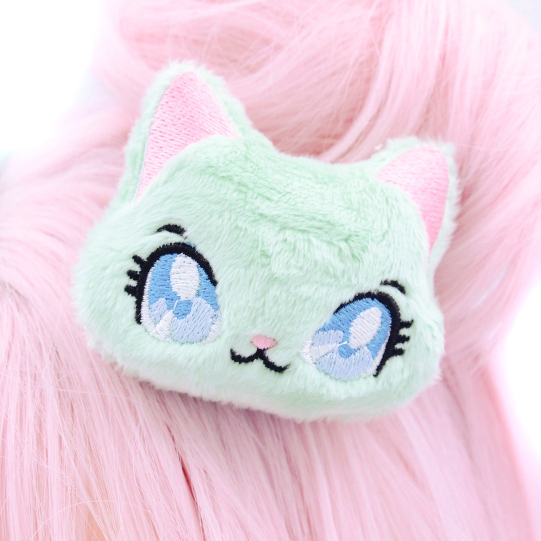 Super Cute Kawaii Mint Cat Plush Hair Clip - Harajuku Clothing - Kawaii ...