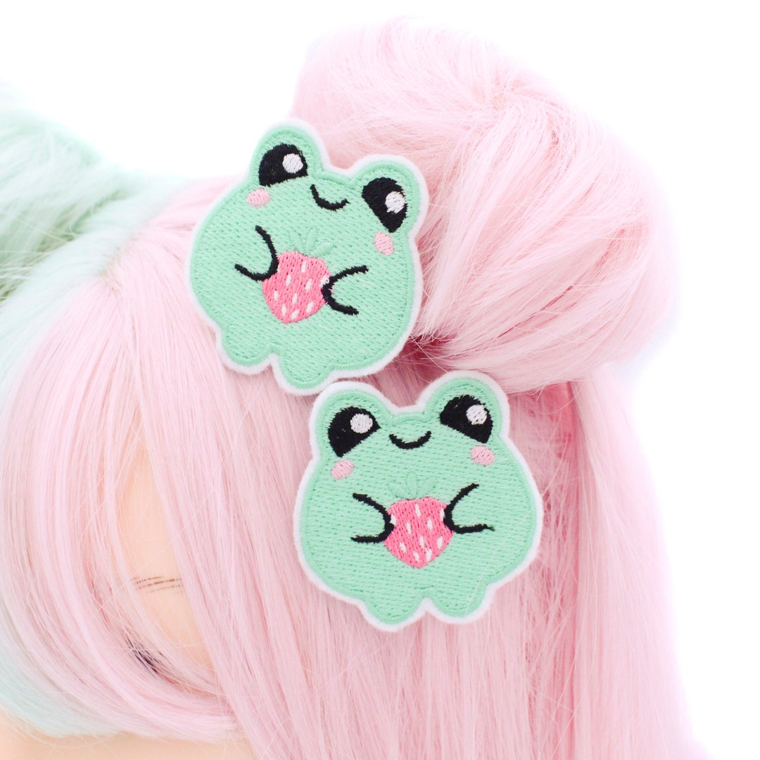 Kawaii Strawberry Frog Hair Clips | Harajuku Barrettes | Cute Spring ...
