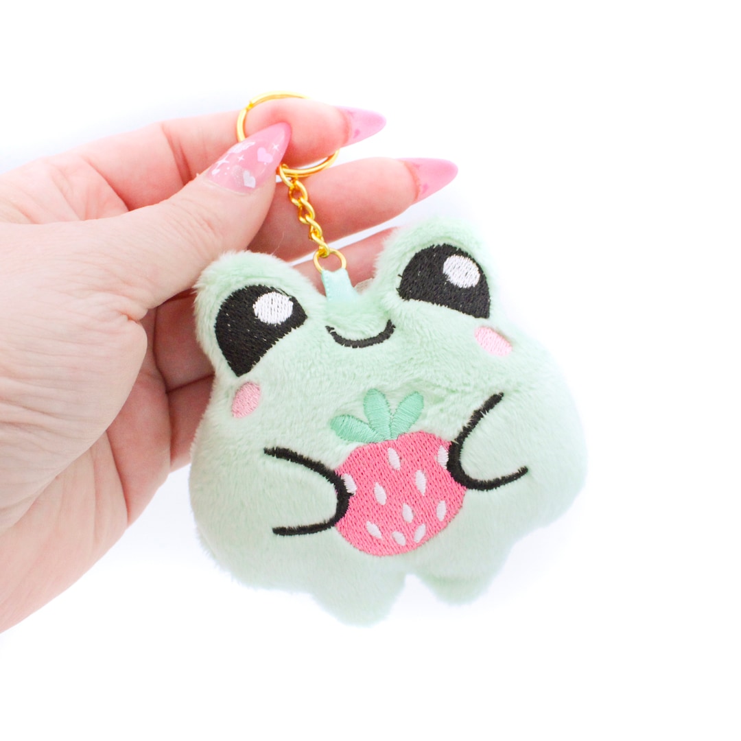 Kawaii Strawberry Frog Plushie Keychain, Plush Keyring, Froggy Bag ...