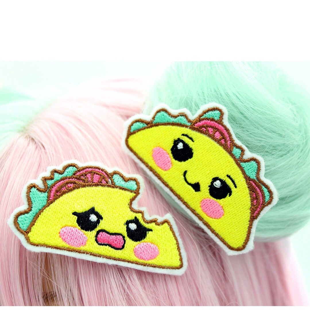 Kawaii Chibi Taco Hair Clip Set | Embroidered Themed Hair Accessories ...