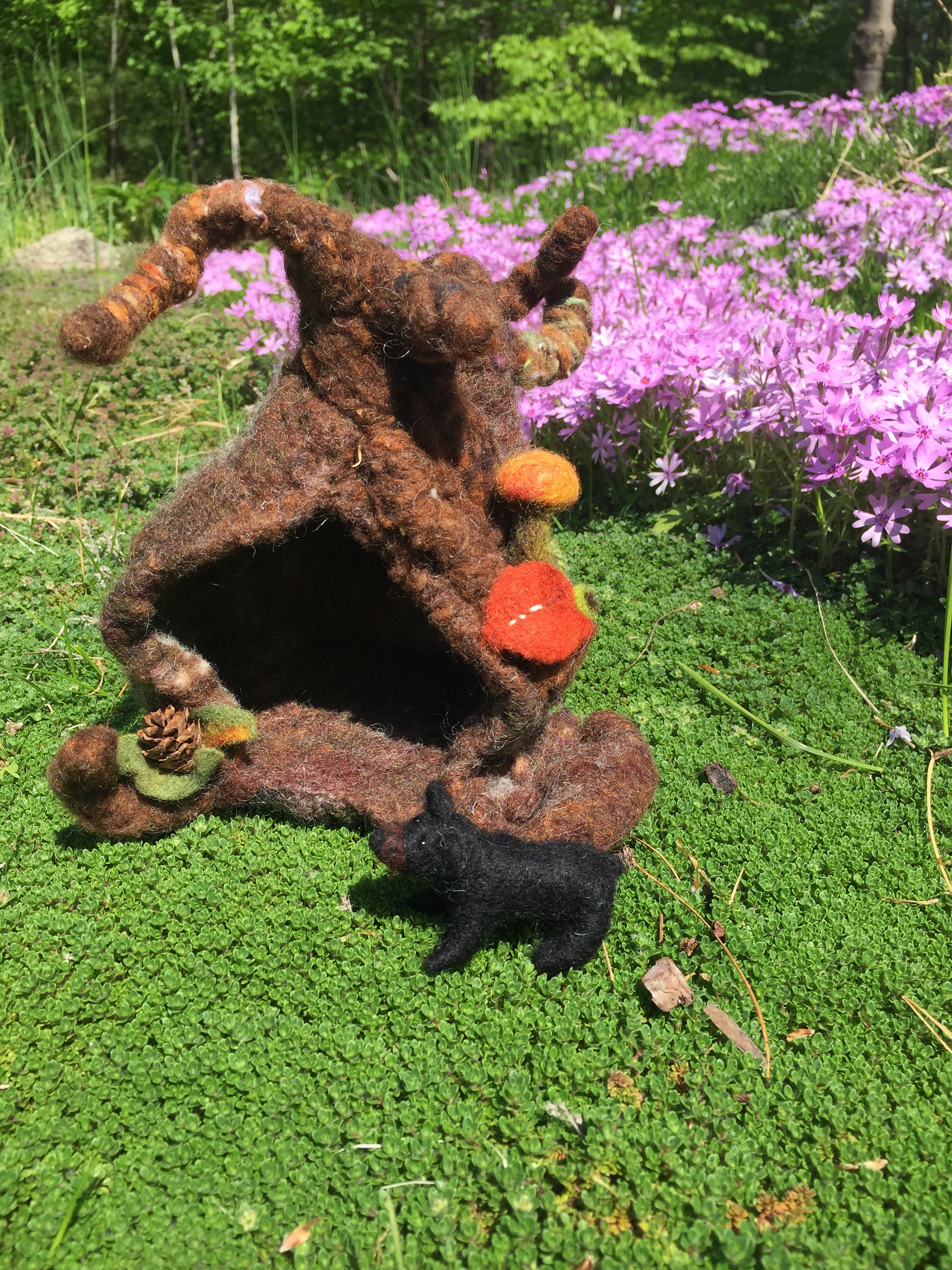 Needle Felted, Hollow Log With Bear Soft Sculpture-hand Made-felt Bears ...